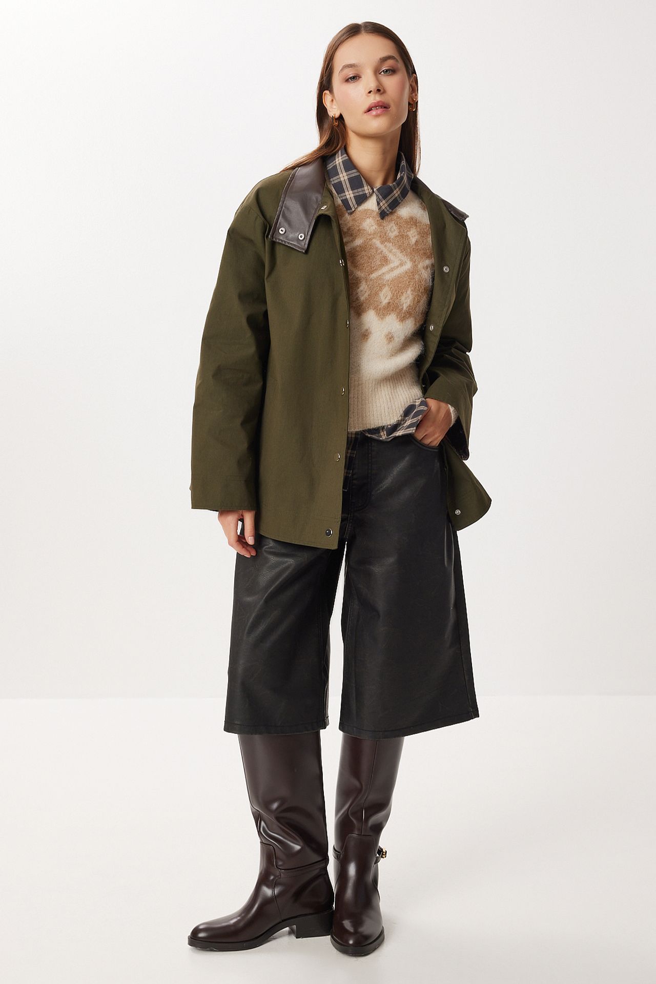 HiCCUP - Khaki Green Istanbul Oversized Gabardine Jacket With Button ...