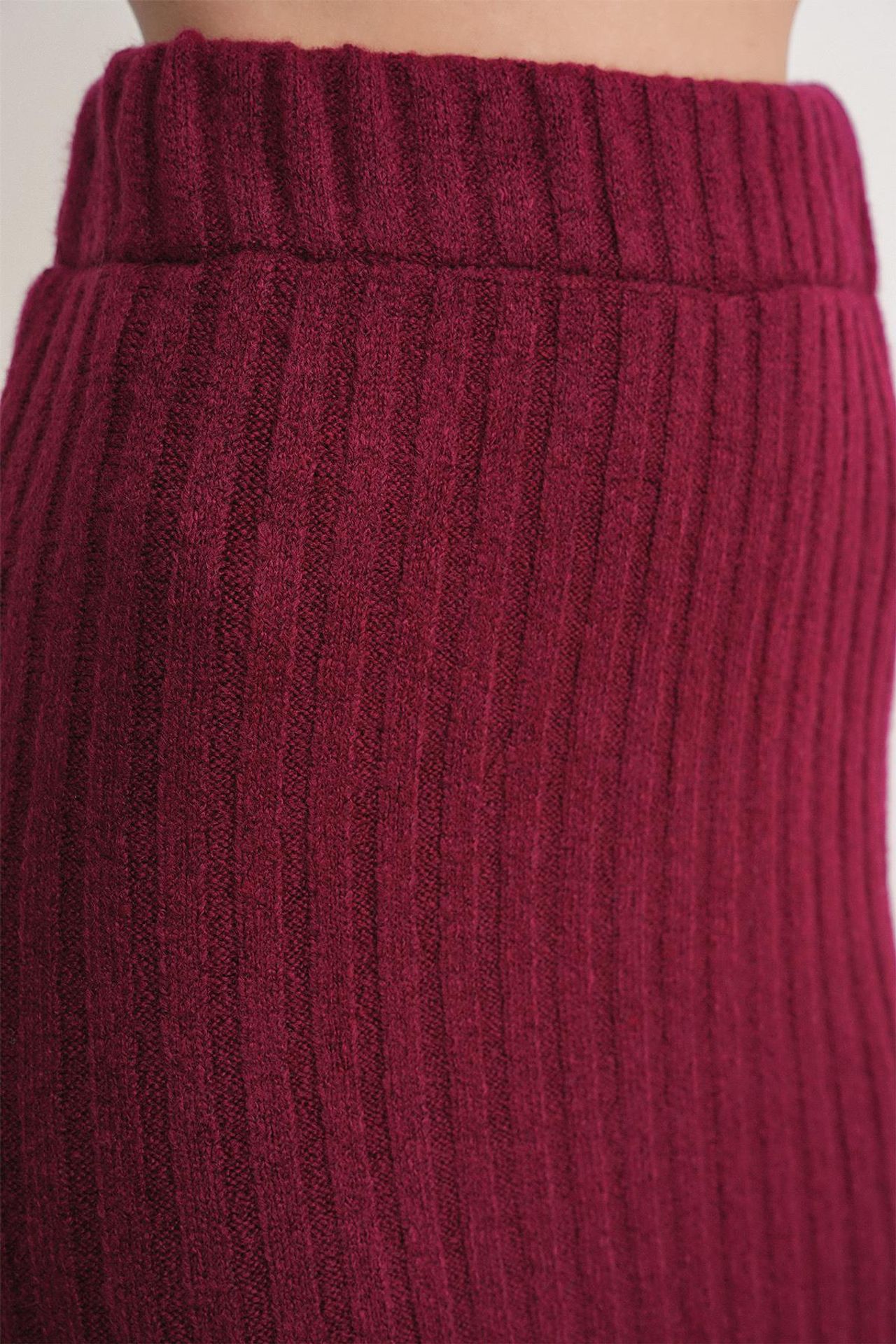 HiCCUP - Burgundy Red Mixray High Waist Ribbed Knit Skirt Women