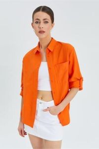 HiCCUP - Pumpkin Orange Mixray Long Sleeve Button-up Shirt With Pocket ...