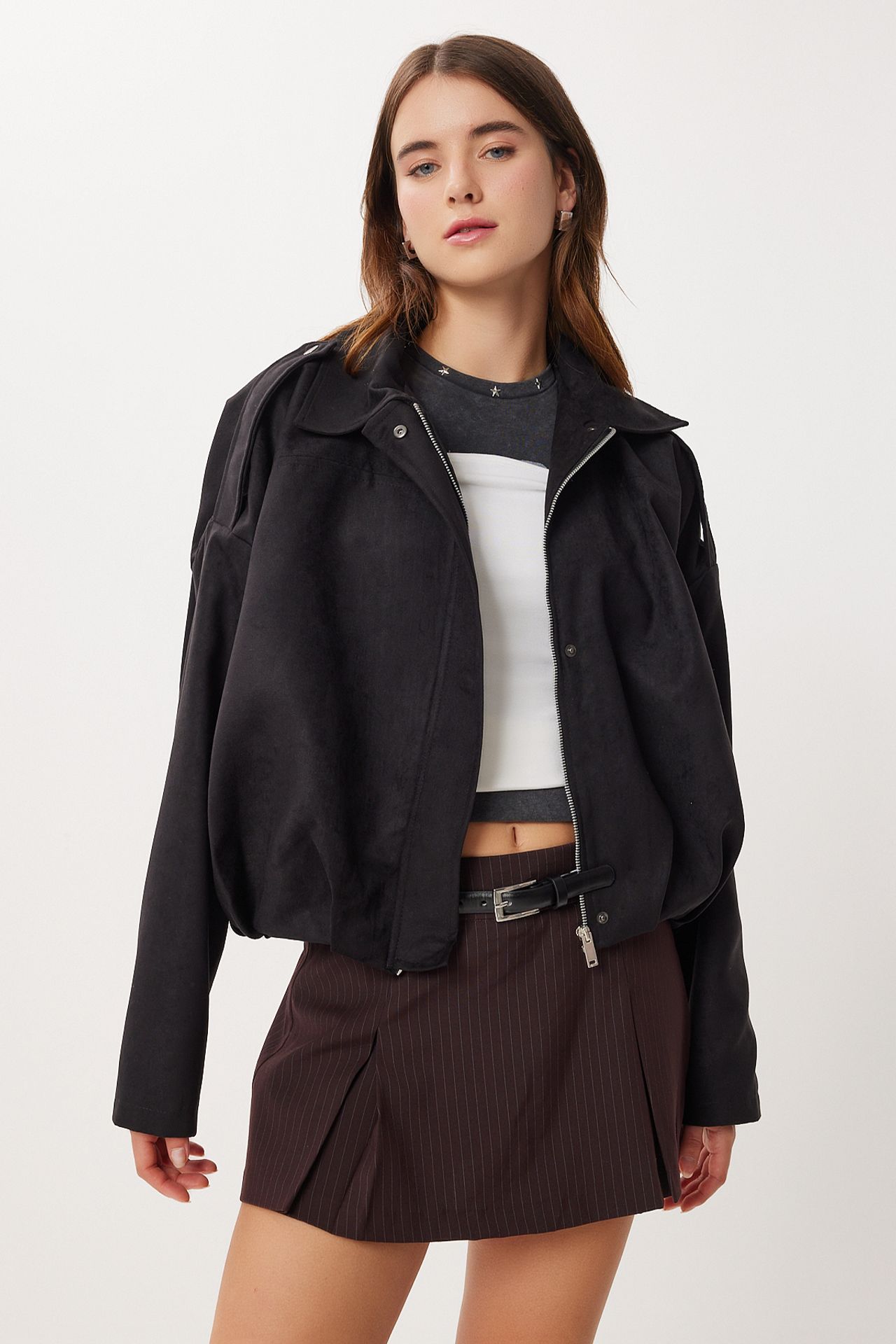 HiCCUP - Black Istanbul Suede Bomber Jacket With Zipper Closure Women