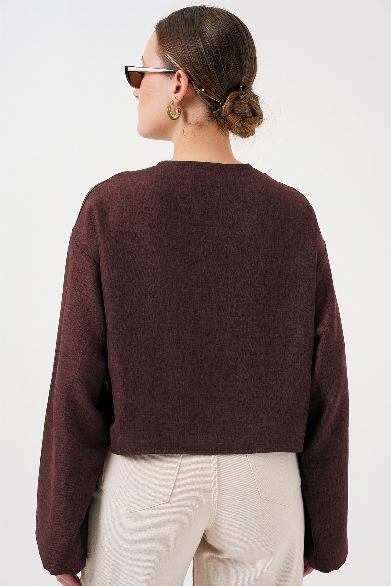 HiCCUP - Mocha Brown Bdart Viscose Blend V-neck Long Sleeve Kimono With ...