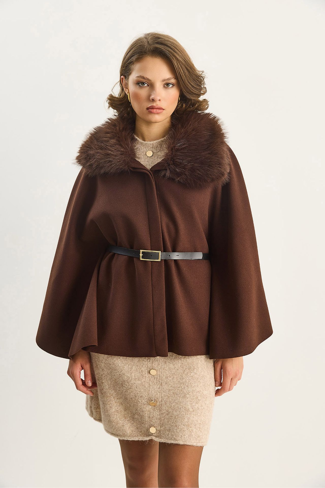 HiCCUP - Dark Mocha Brown Lucci Wool Blend Overcoat With Faux Fur ...