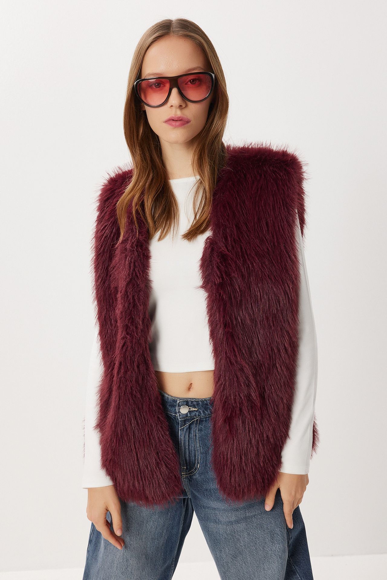 HiCCUP - Burgundy Red Istanbul Faux Fur Lined Waistcoat Women