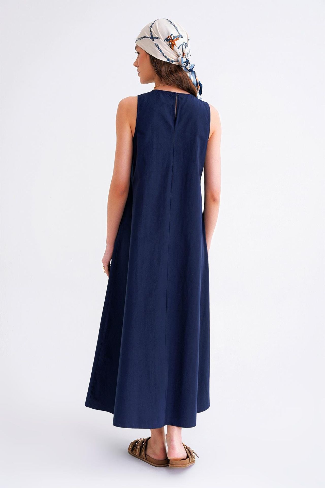 HiCCUP - Navy Blue Mixray Relaxed Fit Maxi Dress With Button Closure ...