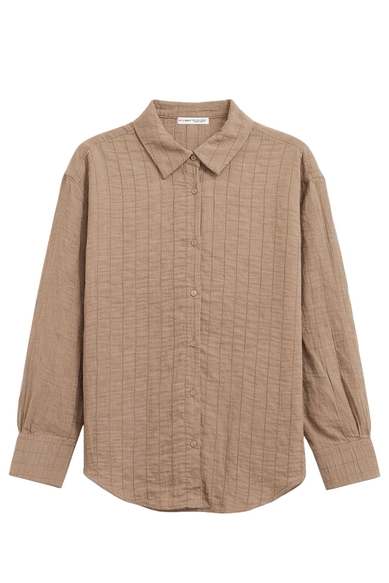 HiCCUP - Coffee Brown Mixray Striped Textured Woven Button Shirt Women