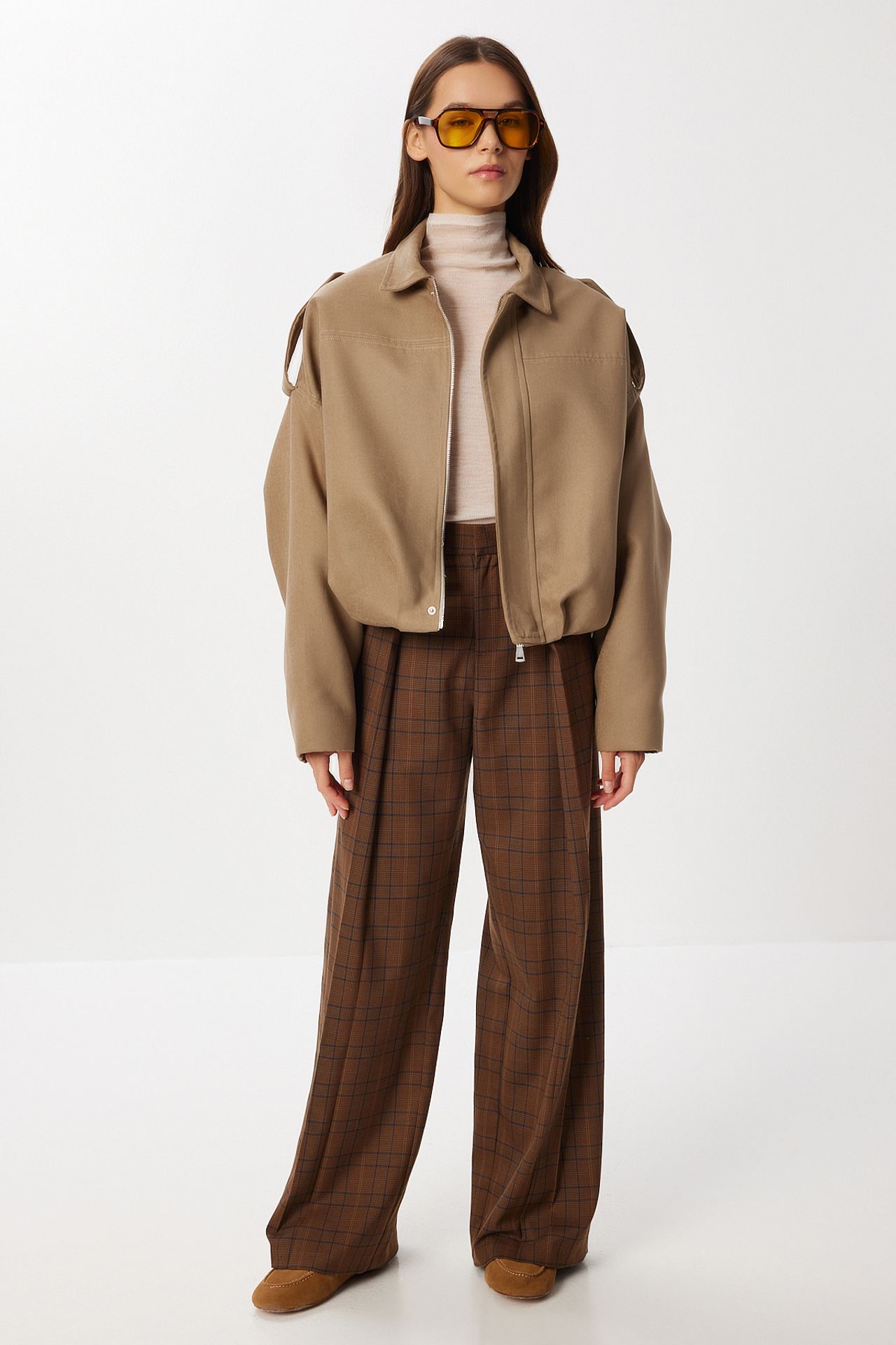 HiCCUP - Beige Natural Istanbul Suede Bomber Jacket With Zipper Closure ...