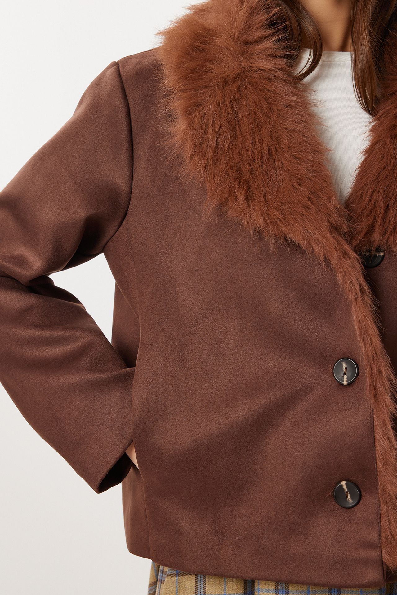 HiCCUP - Mocha Brown Istanbul Textured Faux Fur Detailed Suede Jacket ...