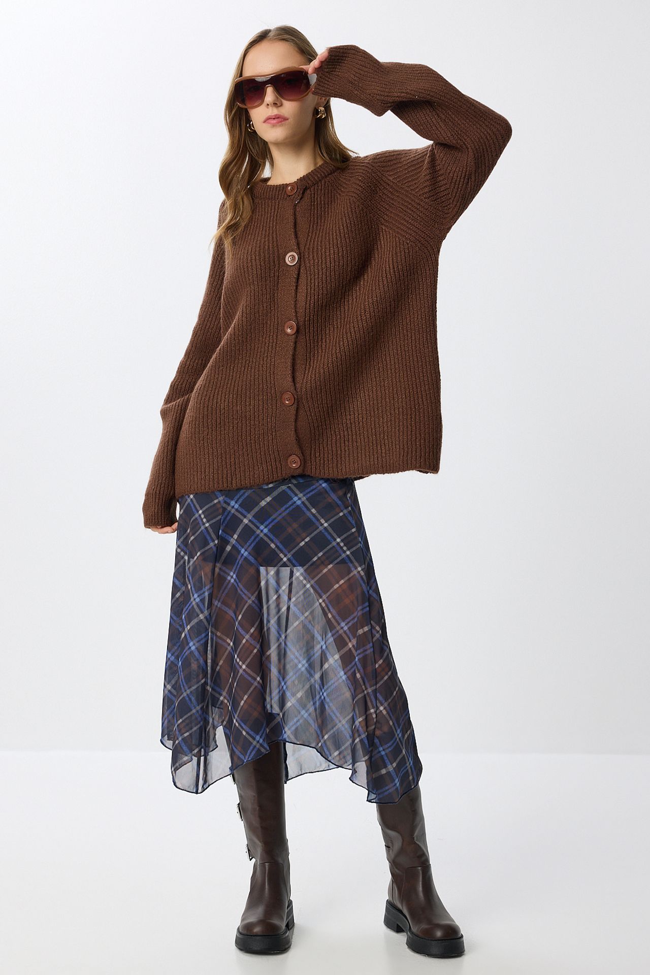 HiCCUP - Mocha Brown Istanbul Textured Ribbed Oversized Cardigan With ...