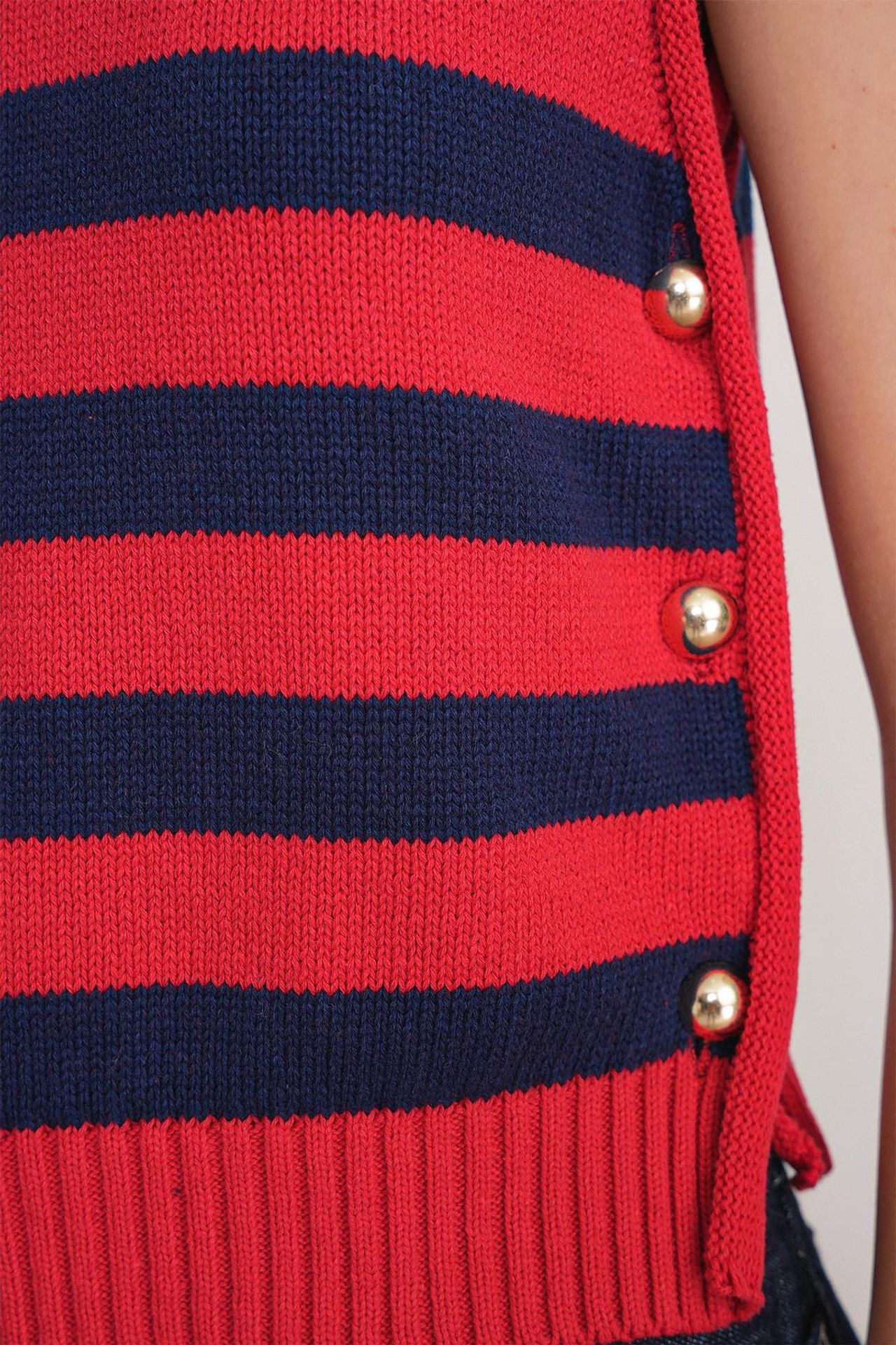 HiCCUP - Red Mixray Striped Knit Top With Button Detail Women