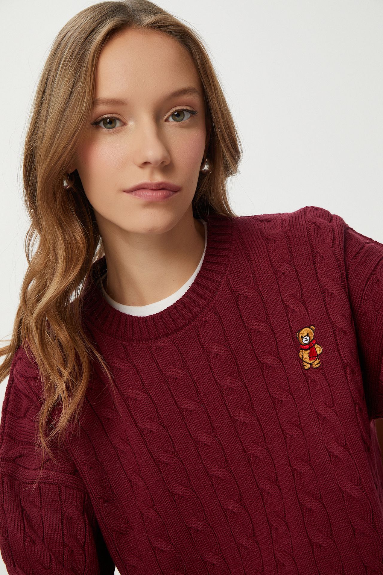 HiCCUP - Burgundy Red Istanbul Embroidered Hair Braid Sweater Women