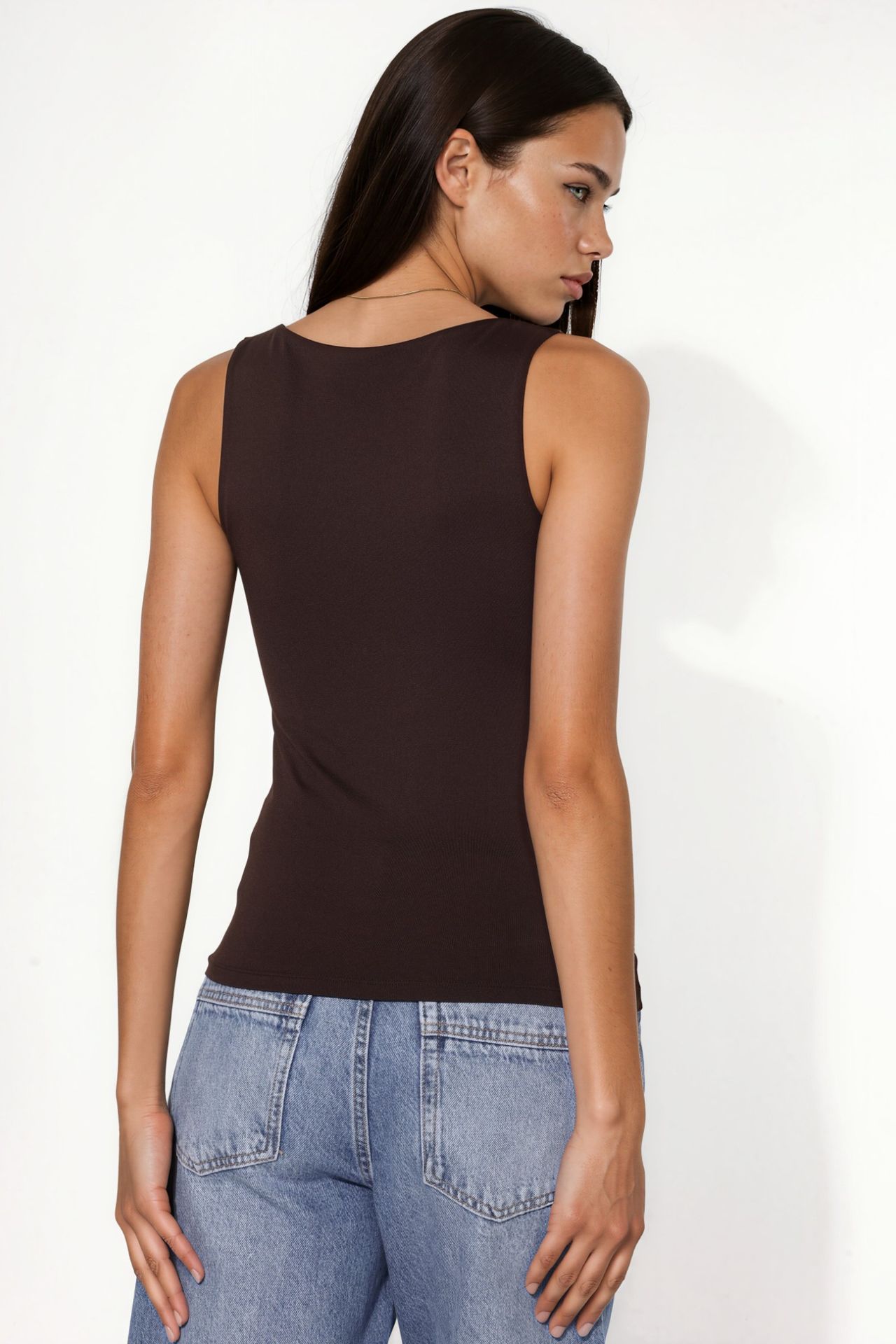 HiCCUP - Coffee Brown Busem U Collar Knitted Cami Top Women