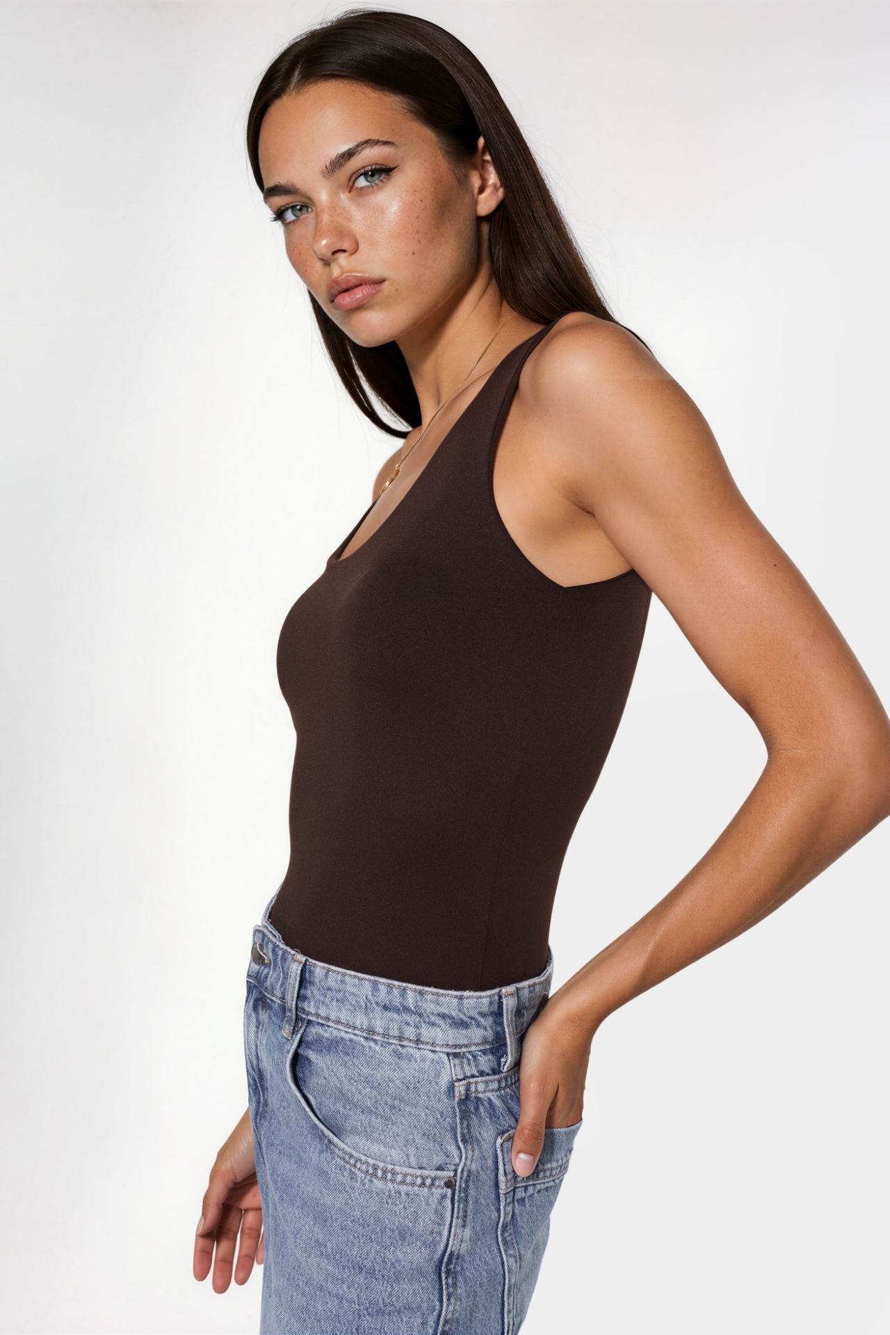 HiCCUP - Coffee Brown Busem U Collar Knitted Cami Top Women