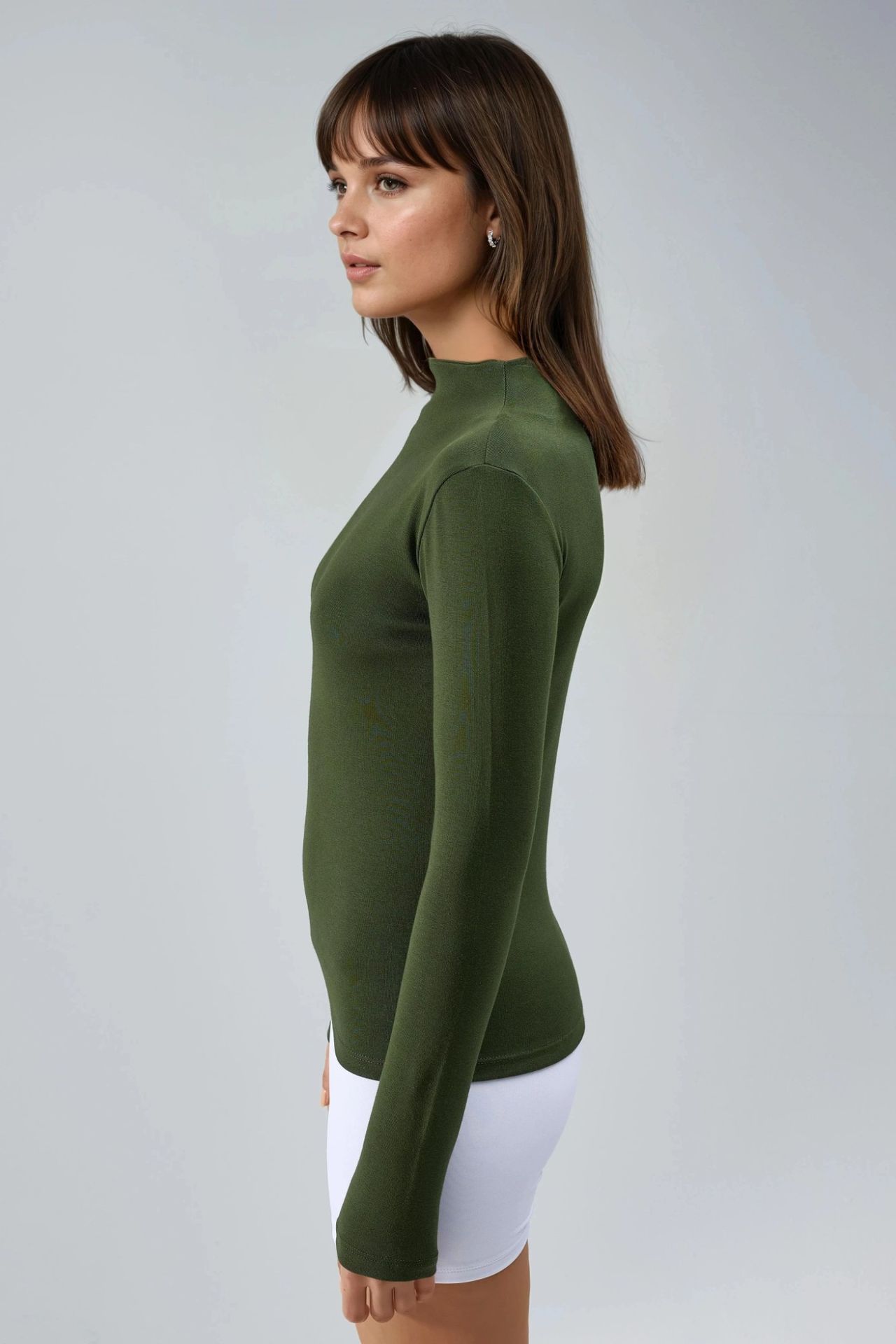 HiCCUP - Sacramento Green Busem Slim Fit Half Turtleneck Blouse Women