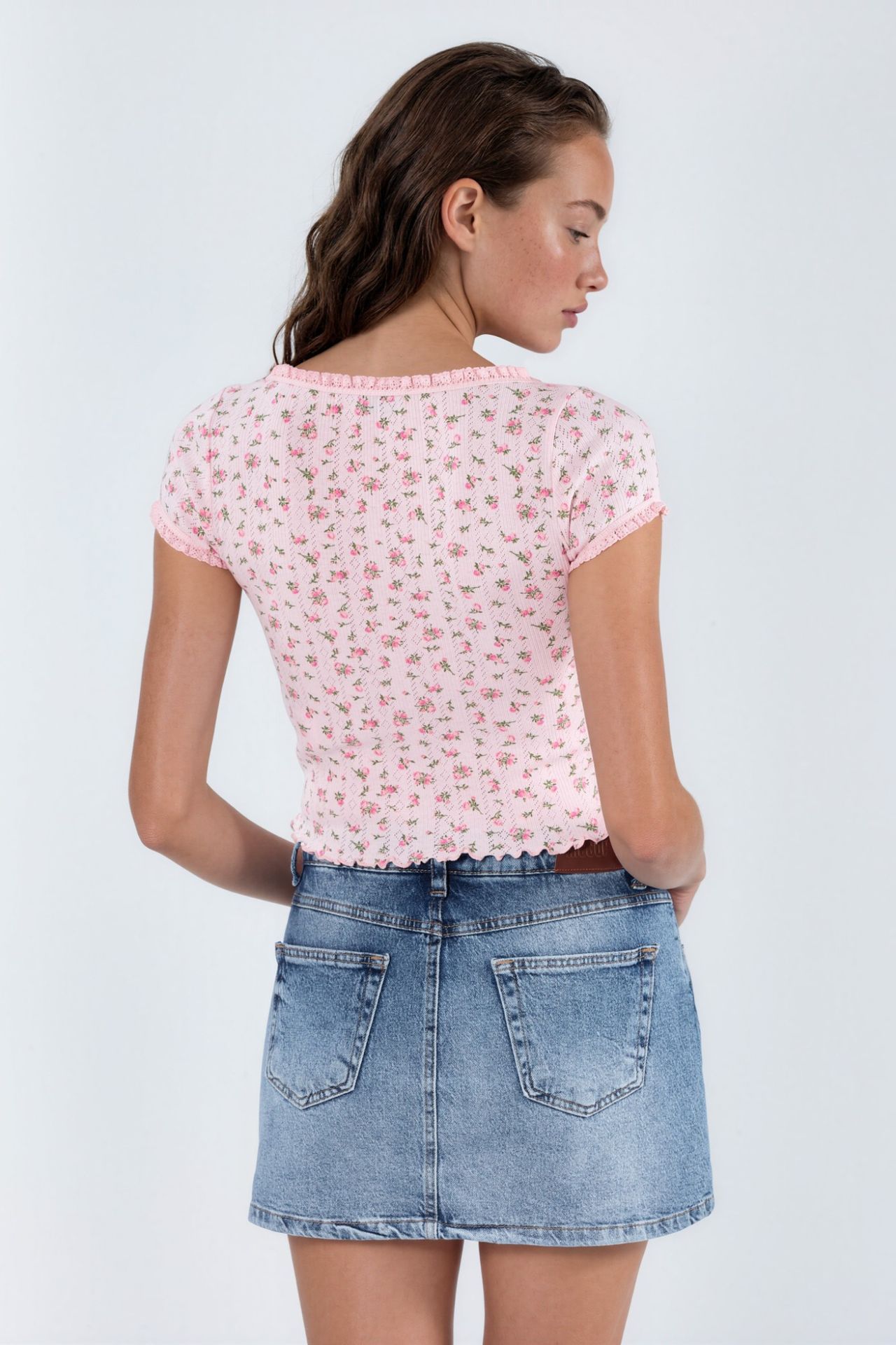 HiCCUP - Powder Pink Busem Floral U Collar Frilly Blouse Women