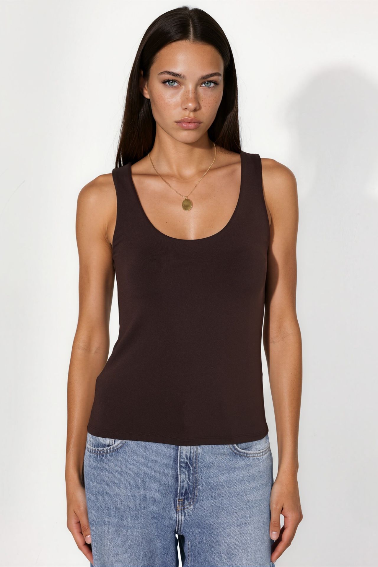 HiCCUP - Coffee Brown Busem U Collar Knitted Cami Top Women