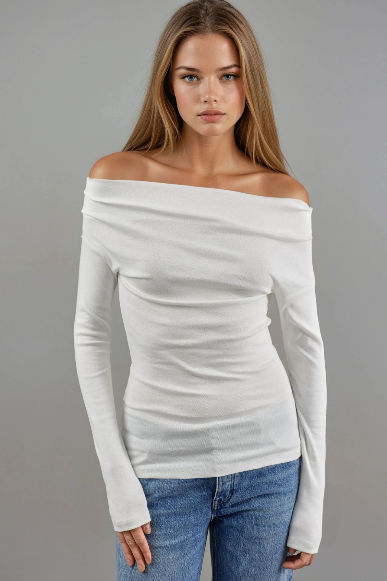 HiCCUP - Ivory Natural Busem Boat Neck Fitted Blouse Women