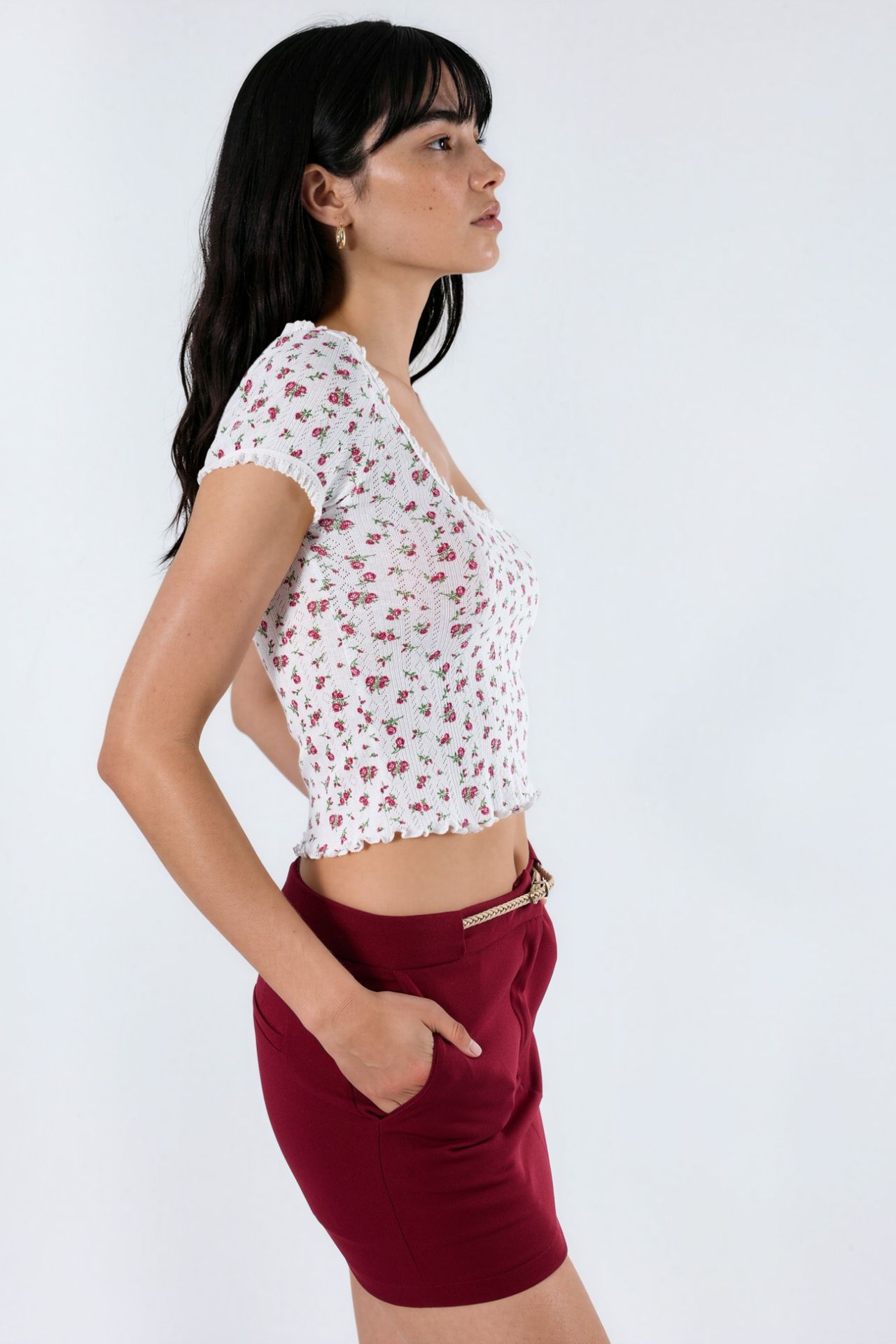 HiCCUP - White Busem Floral U Collar Frilly Blouse Women