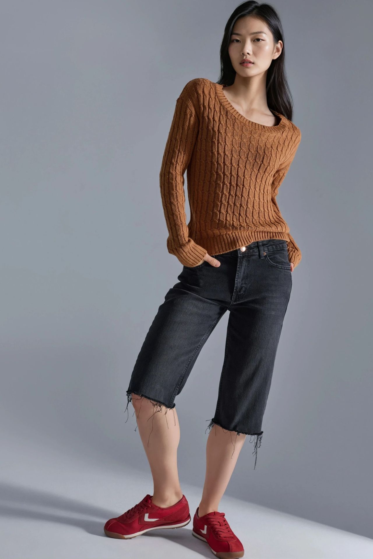 HiCCUP - Beaver Brown My Fashion Boat Neck Cable Knit Sweater Women