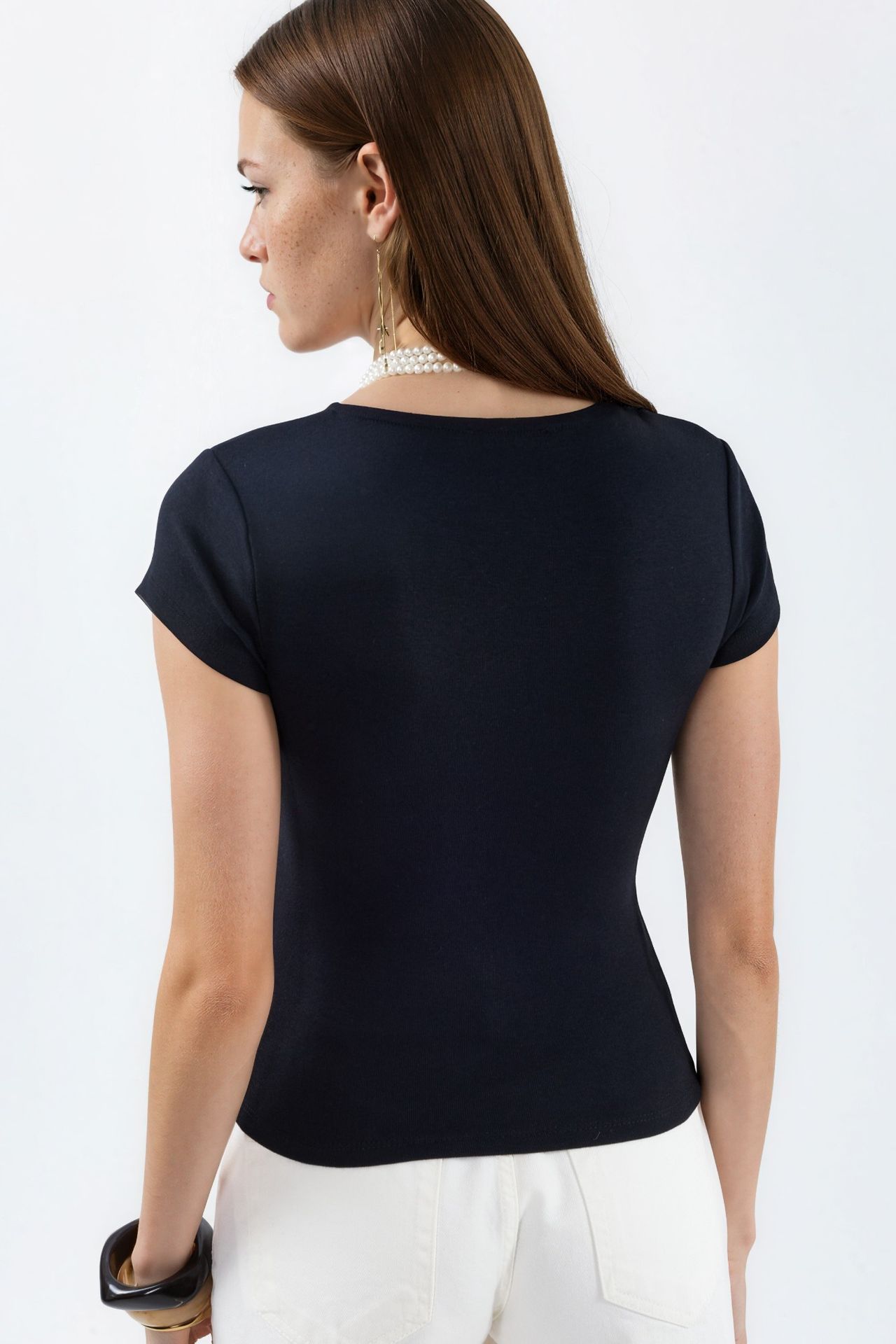 HiCCUP - Black Busem V-neck Modal Cotton Blend Blouse Women