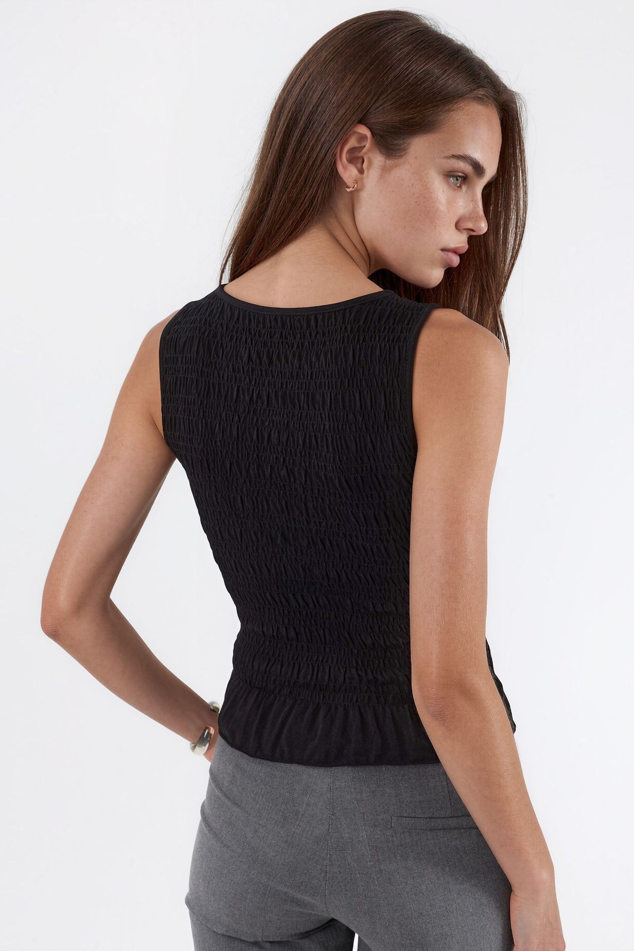 HiCCUP - Black Busem Textured Frilly Shell Top Women