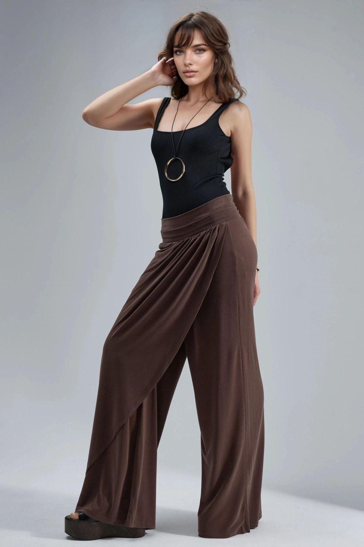 HiCCUP - Coffee Brown Busem Wide Leg Salwar Pants Women