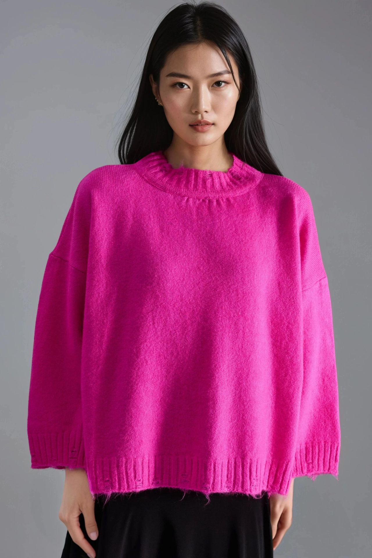 HiCCUP - Magenta Pink My Fashion Oversized Textured Knit Sweater With ...
