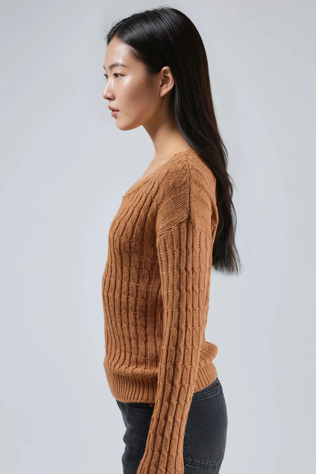 HiCCUP - Beaver Brown My Fashion Boat Neck Cable Knit Sweater Women