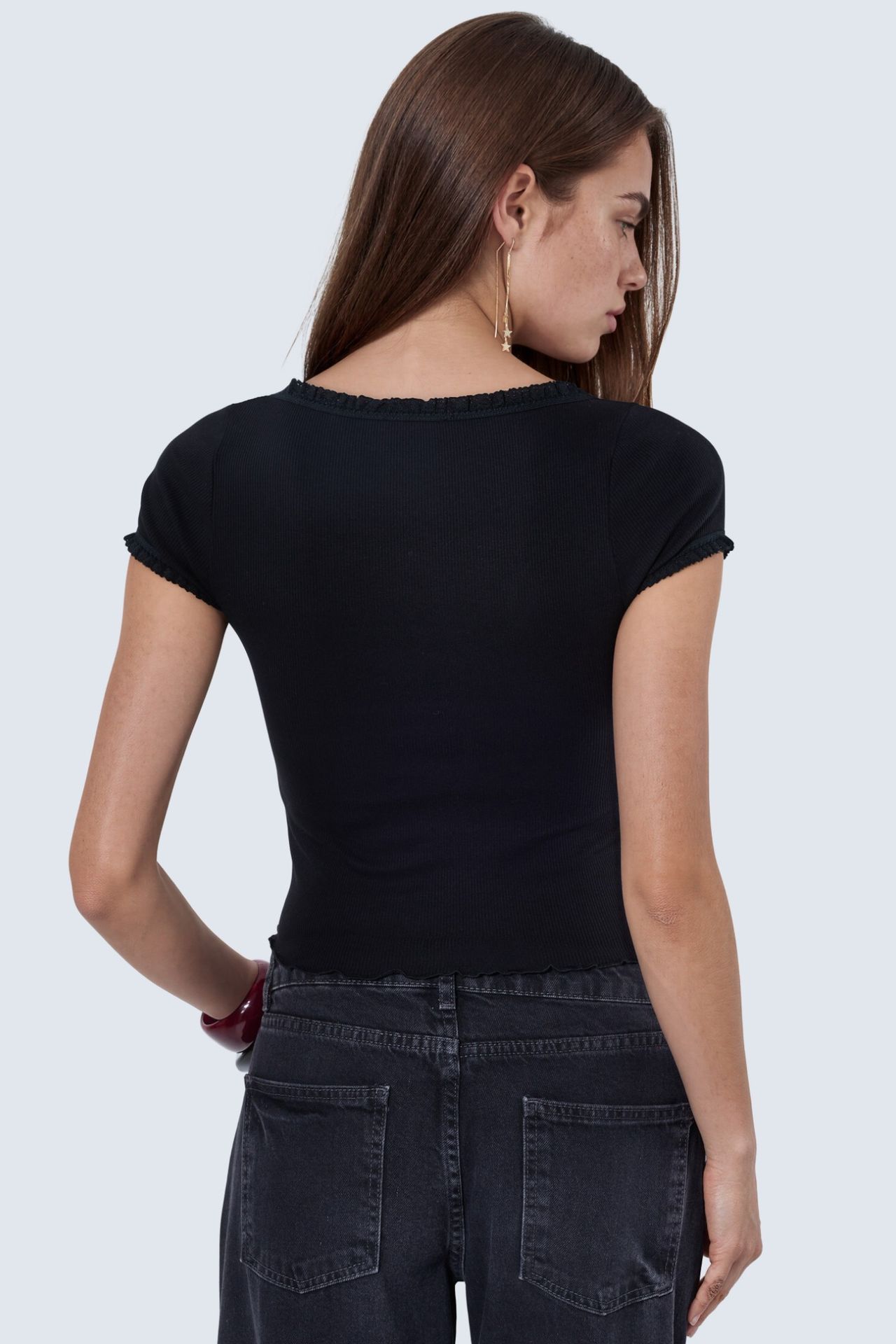 HiCCUP - Black Busem Slim Fit U Neck Ribbed Blouse Women