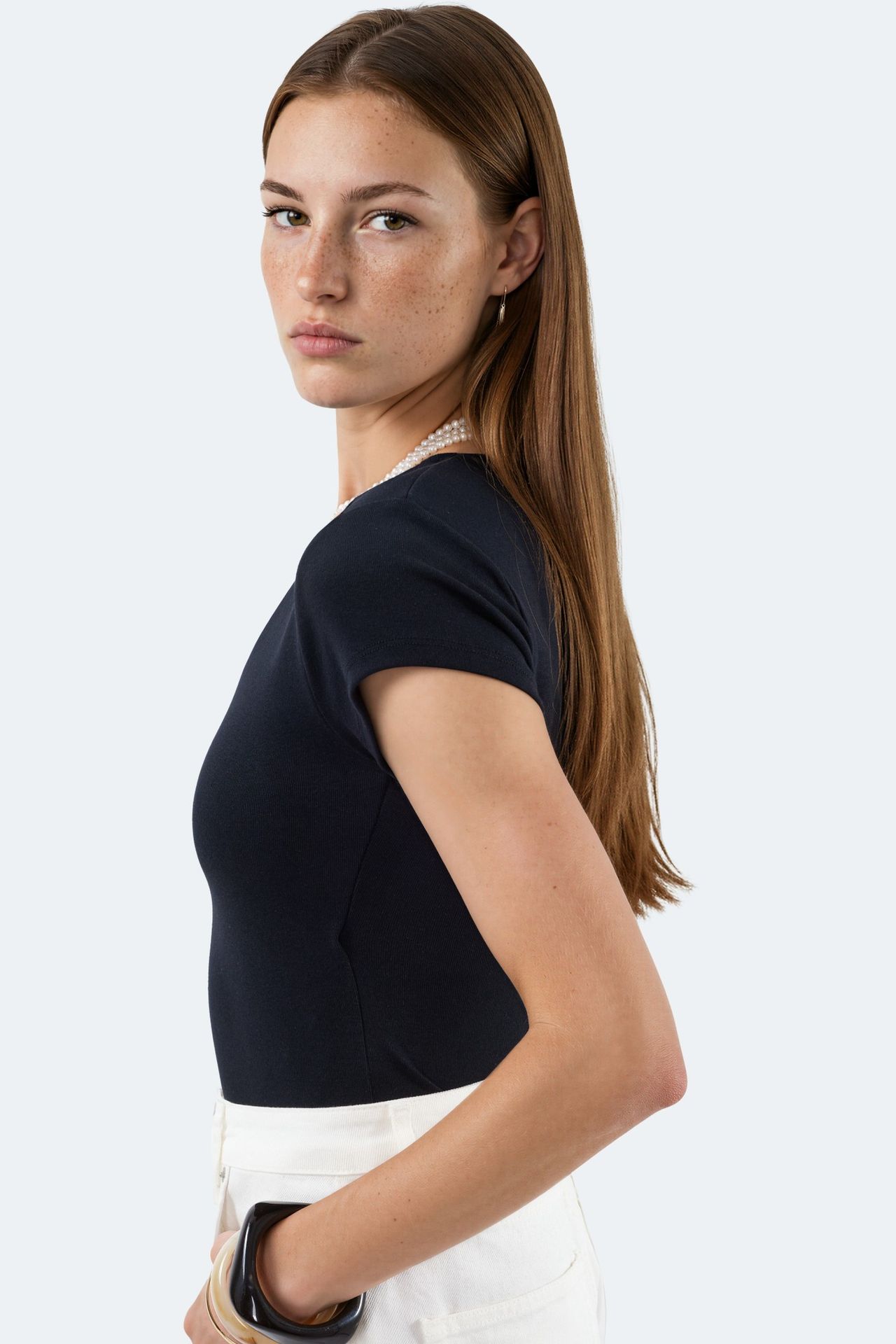HiCCUP - Black Busem V-neck Modal Cotton Blend Blouse Women