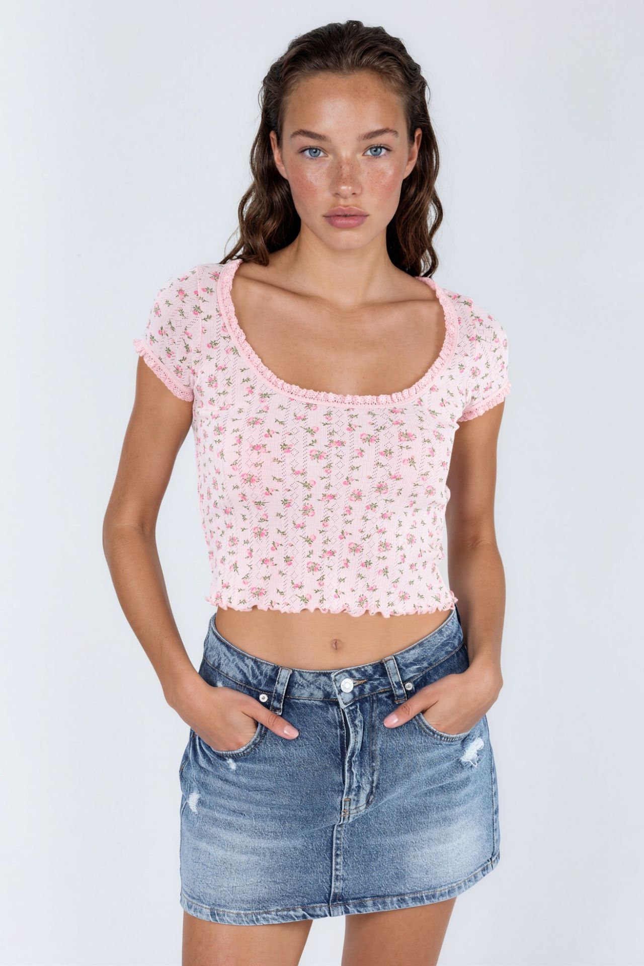 HiCCUP - Powder Pink Busem Floral U Collar Frilly Blouse Women