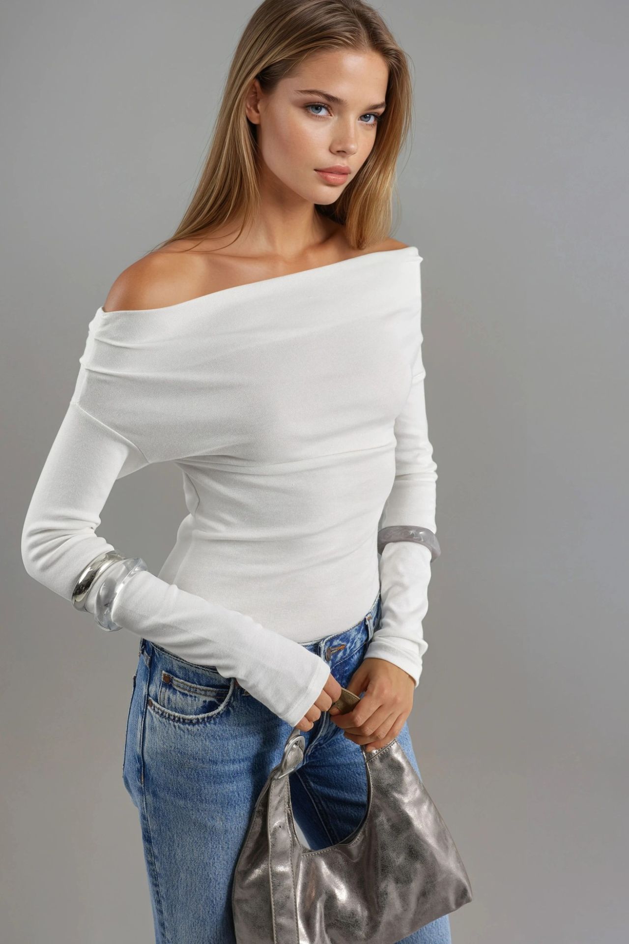 HiCCUP - Ivory Natural Busem Boat Neck Fitted Blouse Women