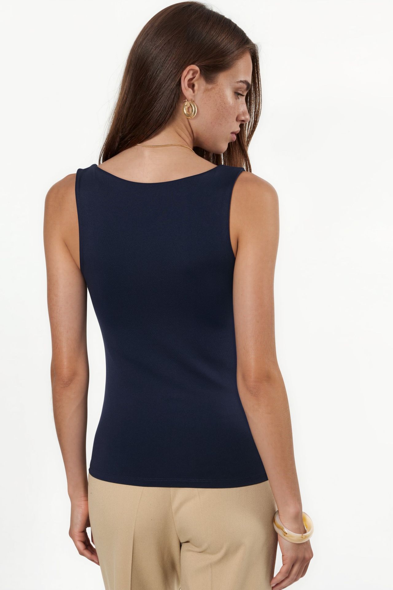 HiCCUP - Navy Blue Busem U Collar Knitted Cami Top Women