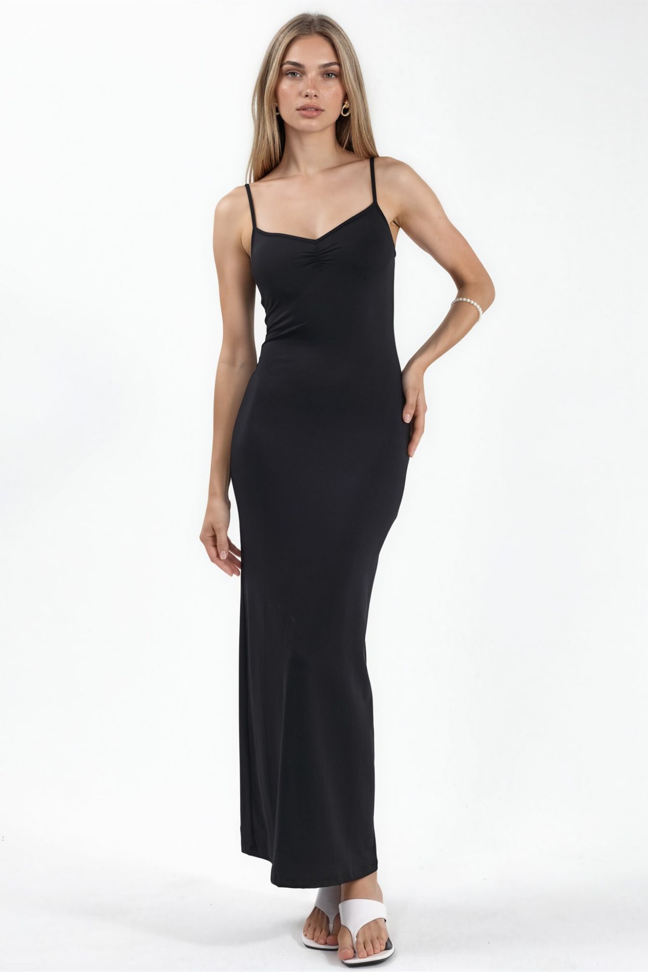 HiCCUP - Black Busem Sleeveless Midi Slip Dress Women
