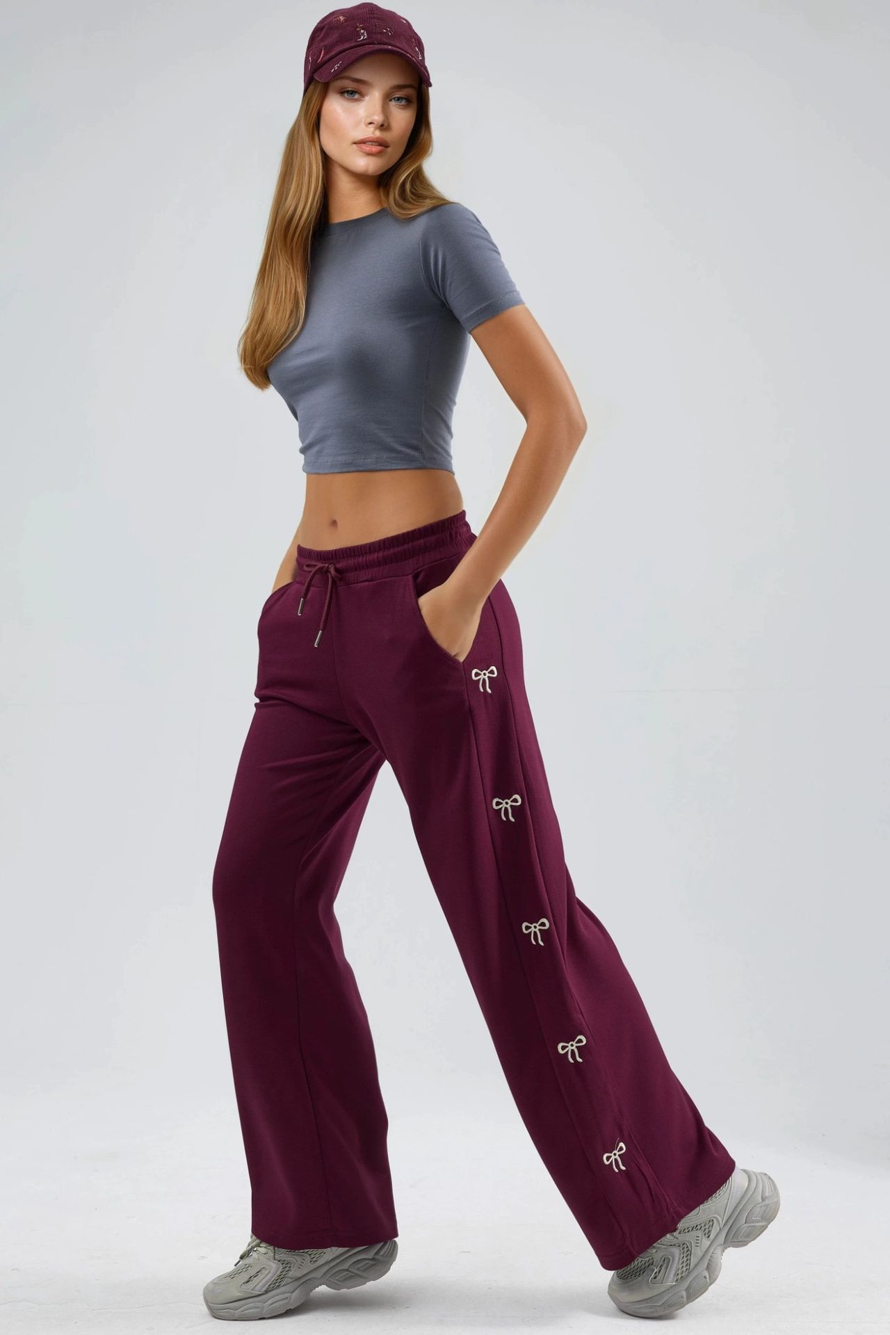 HiCCUP - Burgundy Red Modal Touch Bow Detailed Pants Bersan Collection ...
