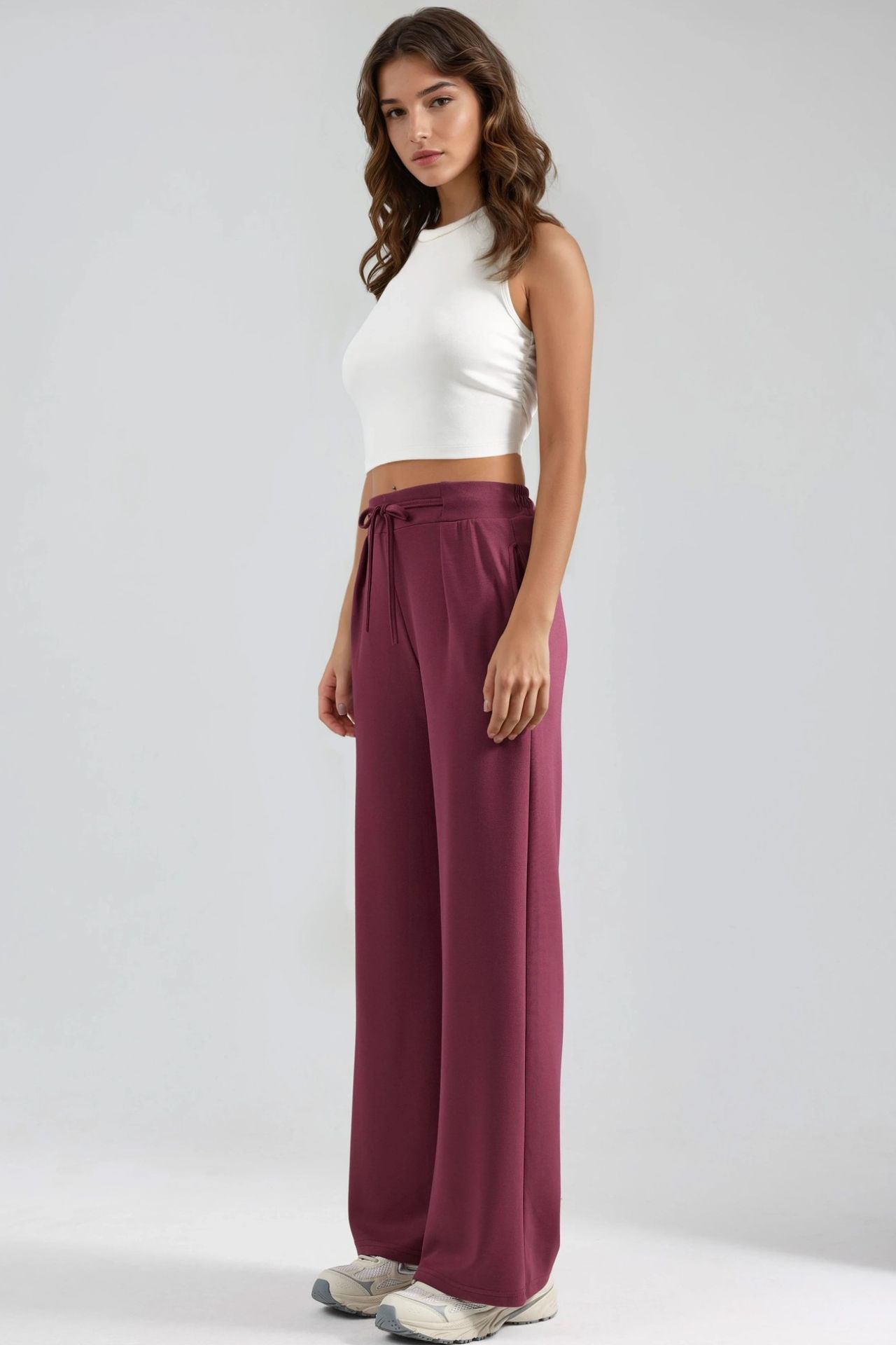 HiCCUP - Burgundy Red Modal Touch Pleated Palazzo Pants Bersan ...