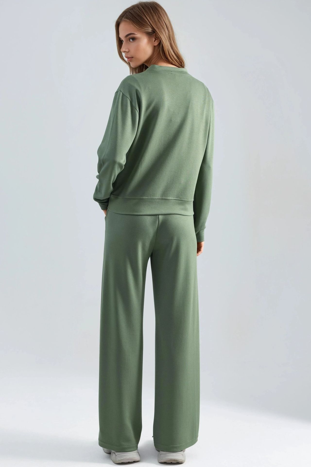 HiCCUP - Khaki Green Modal Touch Zippered Sweatshirt & Ribbed Pants Co ...