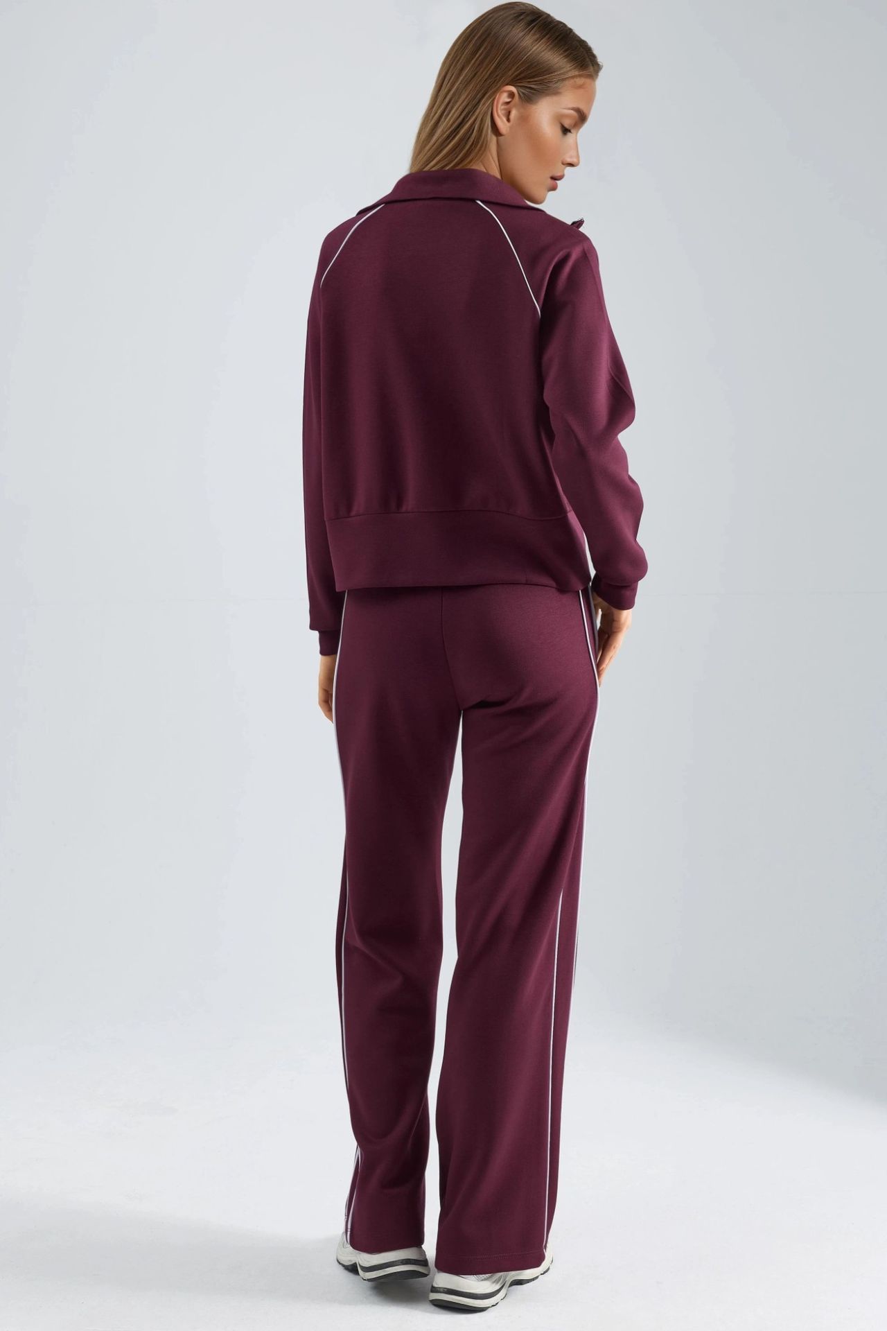 HiCCUP - Burgundy Red Modal Touch Zippered Sweatshirt & Pants Two-piece ...
