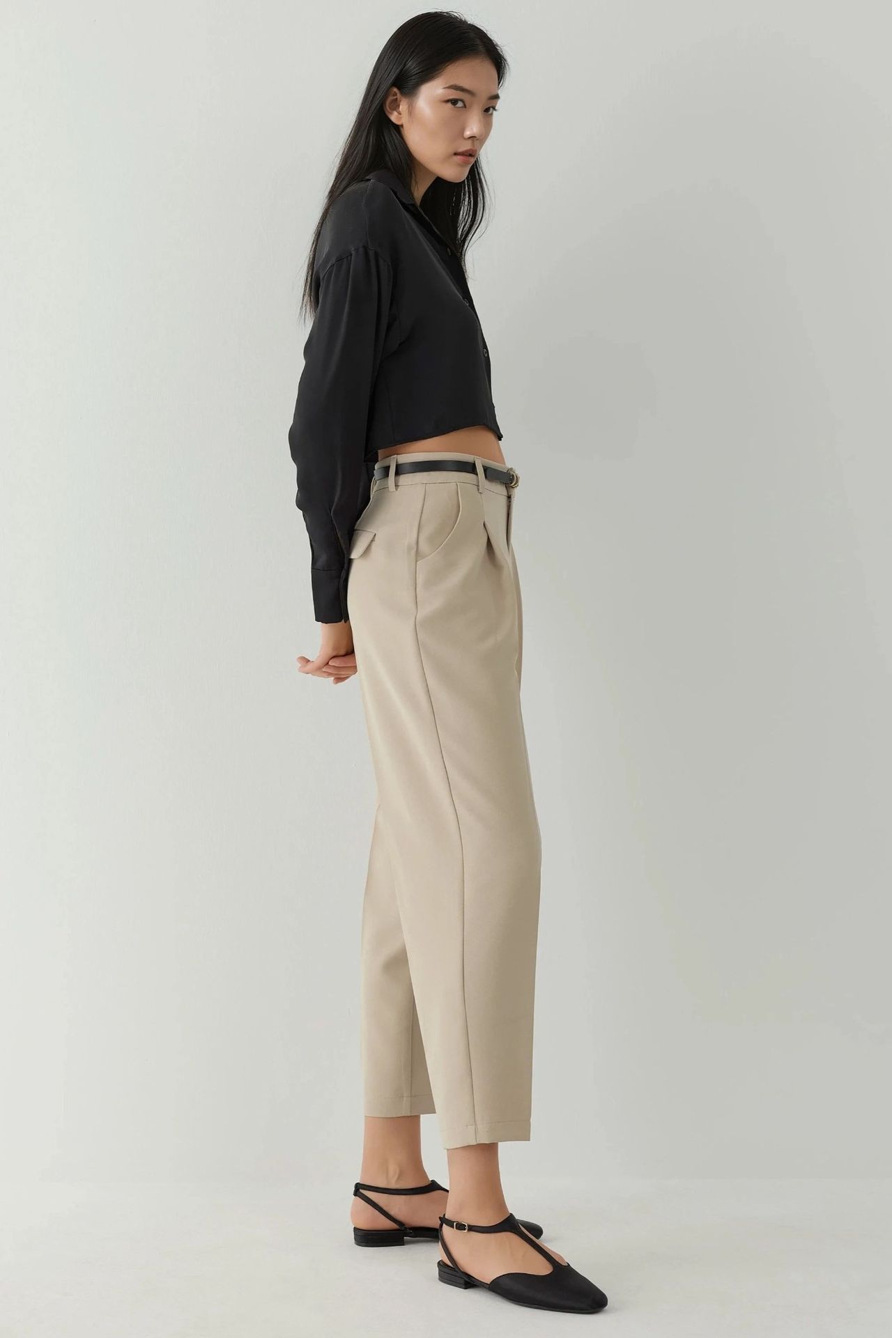 HiCCUP - Ivory Natural High Waist Darted Pants Women