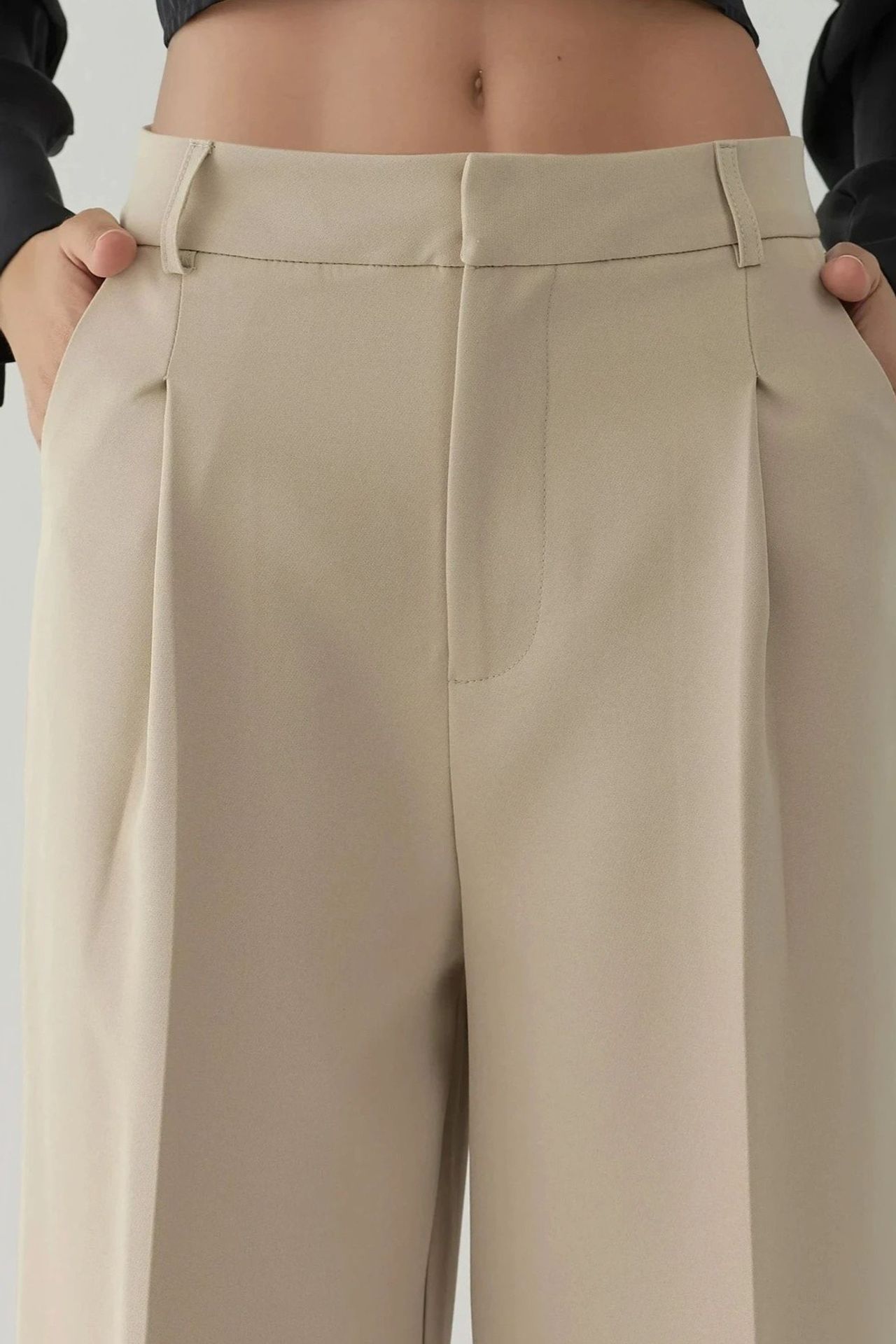 HiCCUP - Ivory Natural High Waist Darted Pants Women