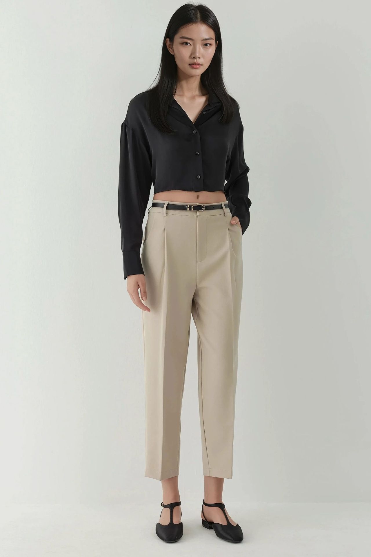 HiCCUP - Ivory Natural High Waist Darted Pants Women