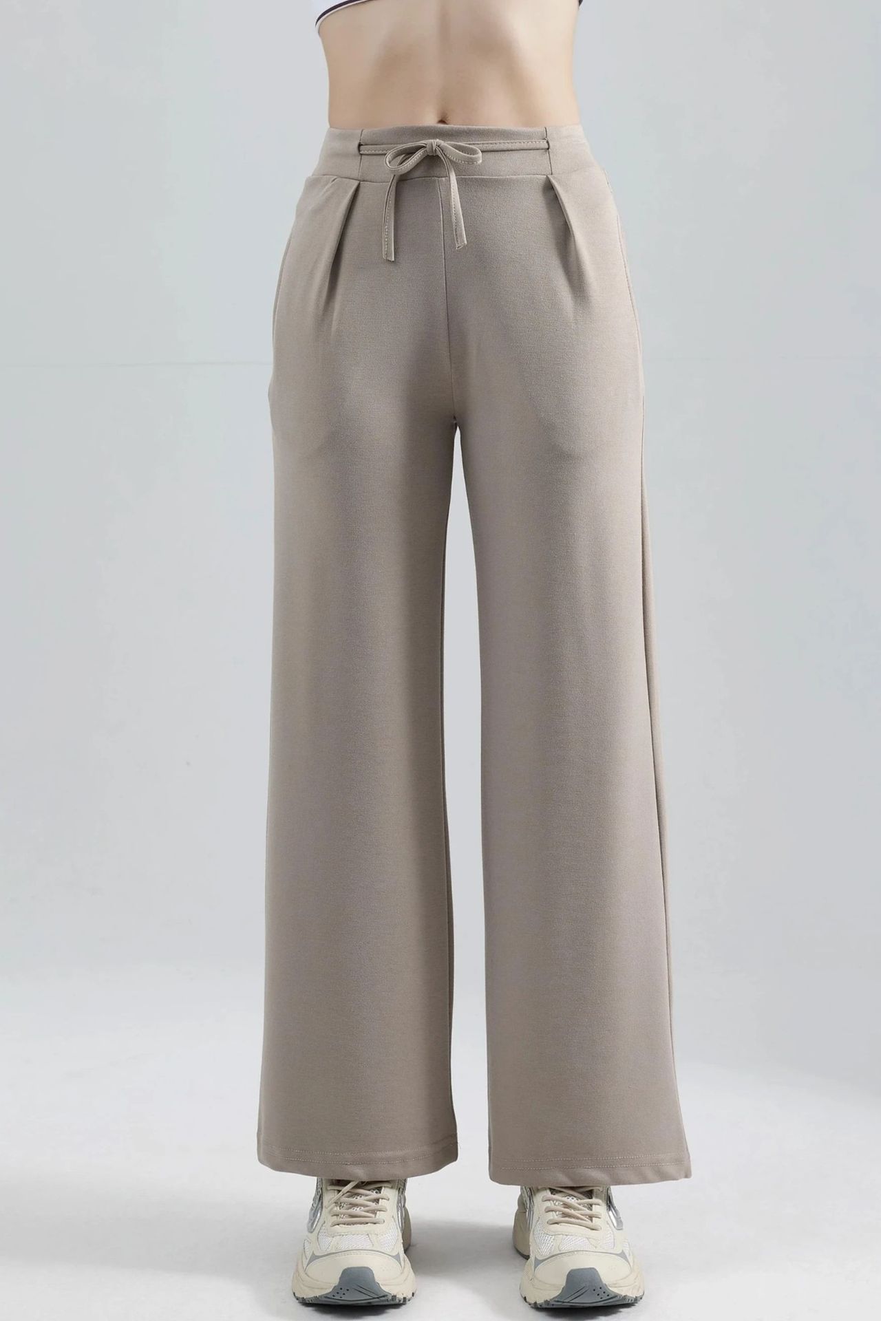 HiCCUP - Beige Natural Modal Touch Pleated Palazzo Pants Bersan ...