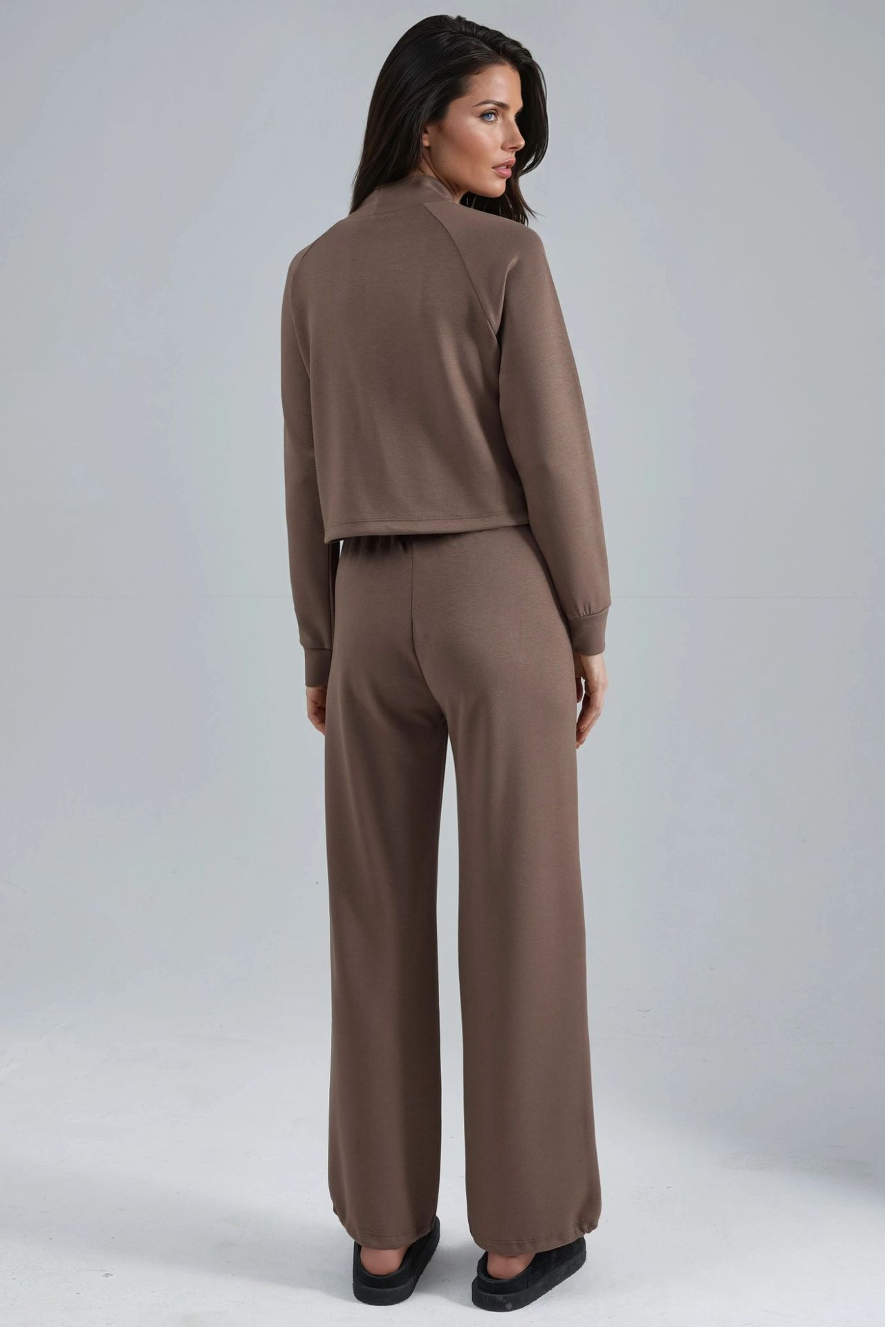 HiCCUP - Coffee Brown Modal Touch Half Turtleneck Blouse & Elastic ...