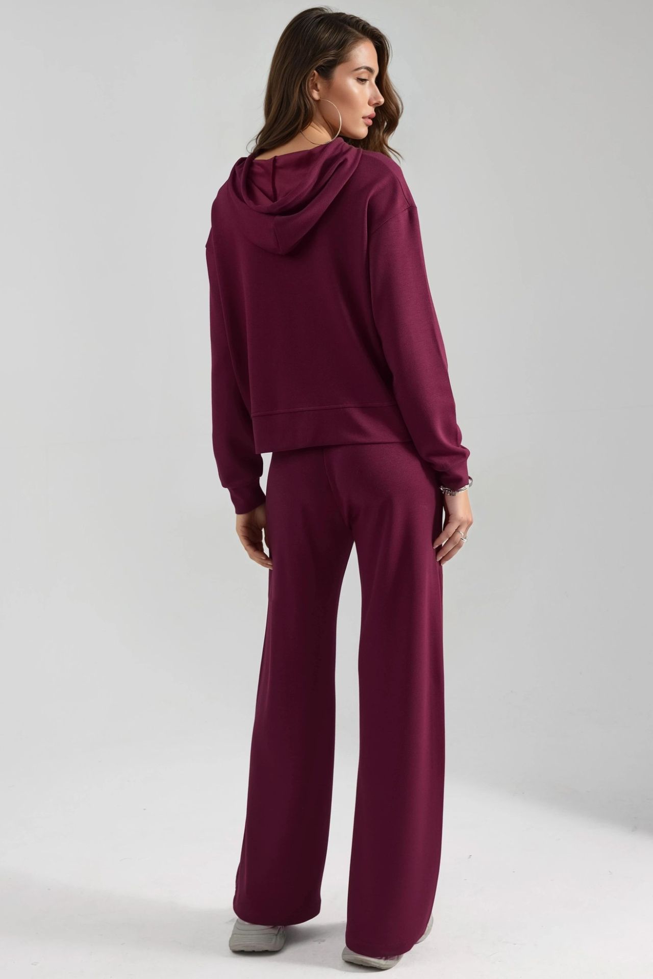 HiCCUP - Burgundy Red Modal Touch Hooded High Waist Wide Leg Two-piece ...