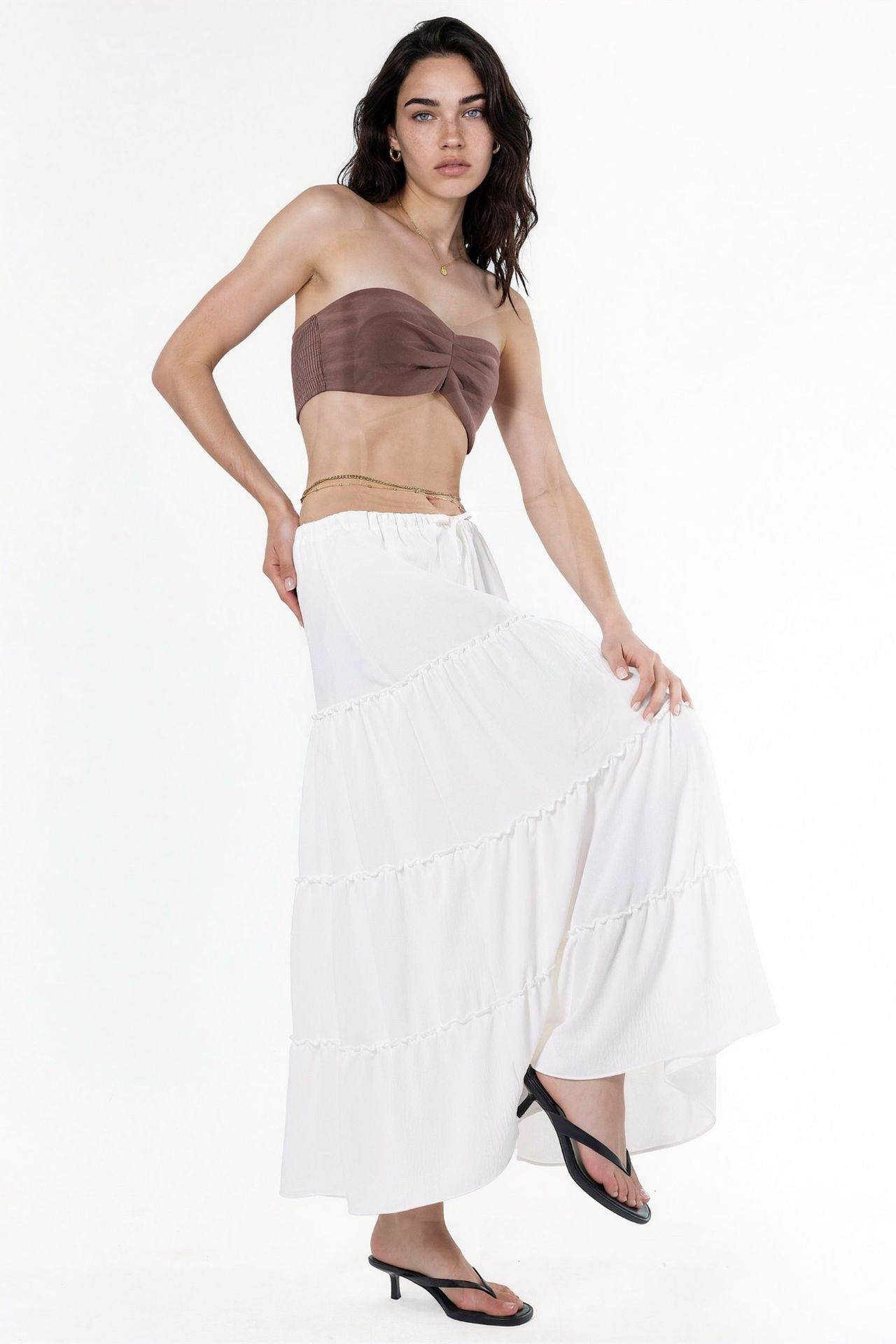 HiCCUP - Cream Natural Basic Pleated Maxi Skirt Women