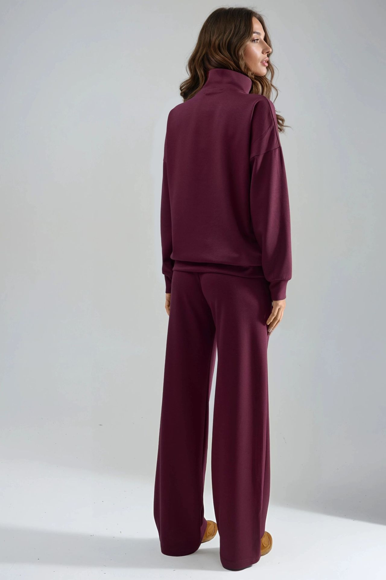 HiCCUP - Burgundy Red Modal Touch Two-piece Wide Leg Set With Zipper ...