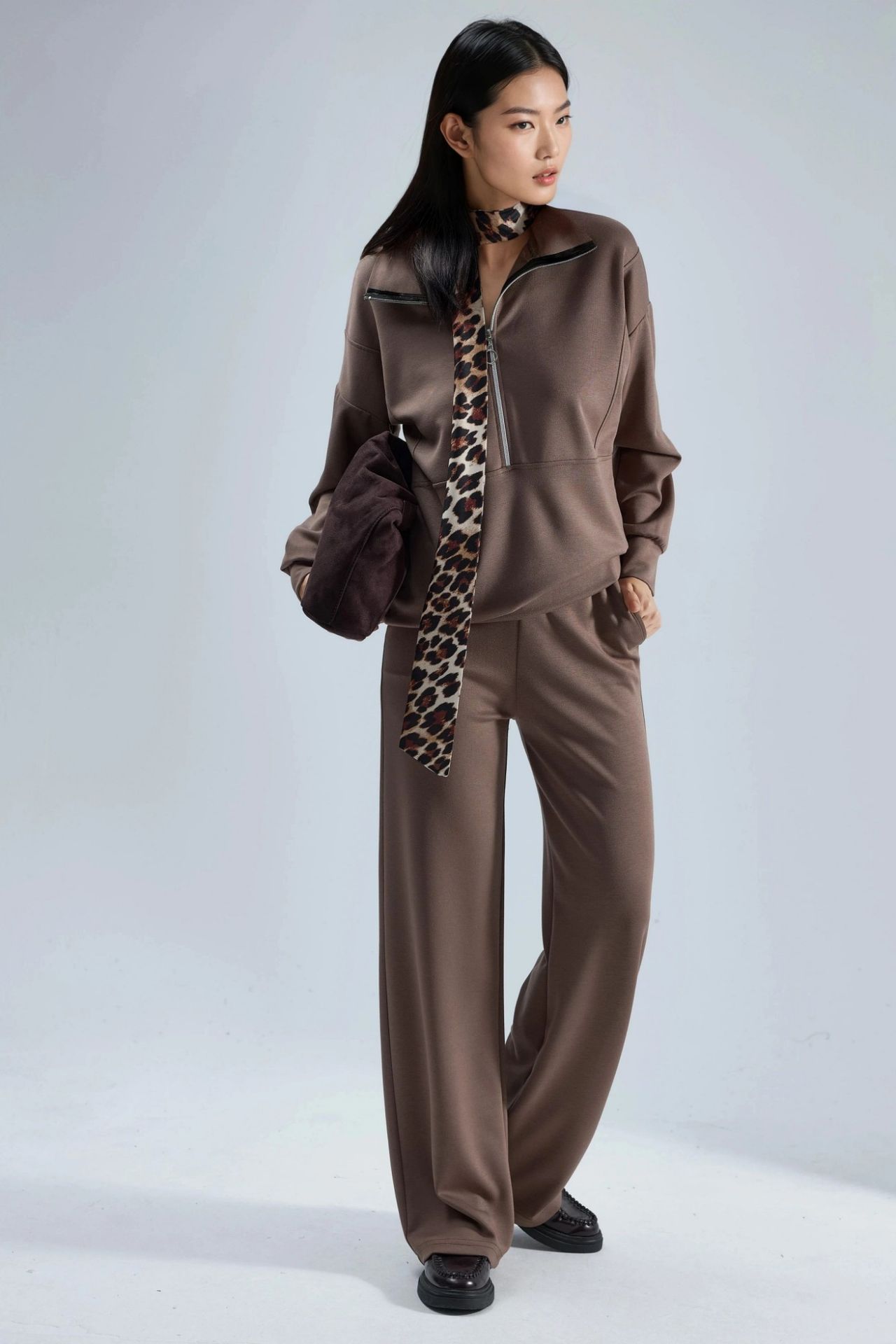 HiCCUP - Beaver Brown Modal Touch Two-piece Wide Leg Set With Zipper ...